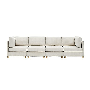 FANYE Modern Free Combinable Convertible Modular Sectional Sofa Couch W/Wood Legs and 2 Pillows for Home Apartment Office Living Room,Comfy Corduroy Upholstered Deep Seat Sofa&Couch for 4