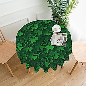 Sweetshow St Patricks Day Tablecloth Round 60 Inch Clover Shamrock Print Decorative Round Dark Green Table Cloth Decor for Home Kitchen Dining Room Party Picnic Holiday Decorations