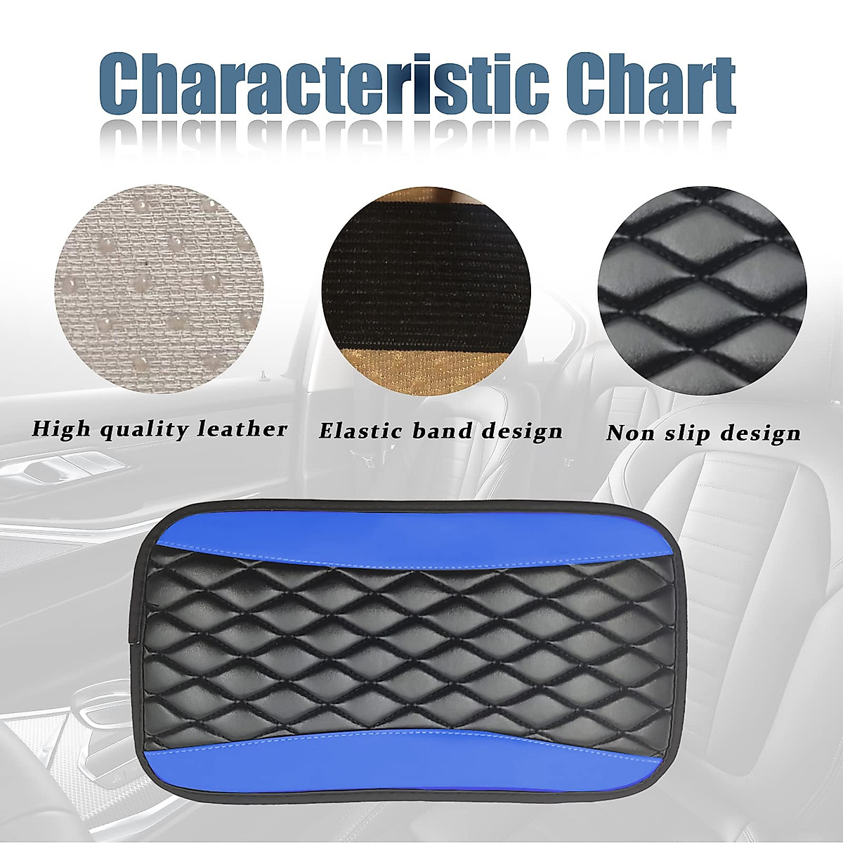 Car Center Console Cover, Universal Leather Waterproof Armrest Seat Box Cover Protector, Comfortable Car Decor Accessories Fit for Most Cars, Vehicles, SUVs -Blue