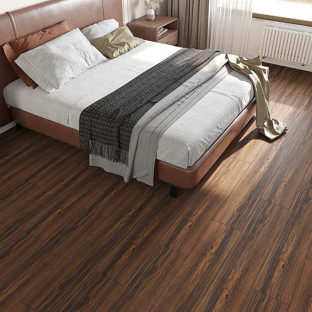 VEELIKE 6''x36'' Dark Brown Wood Vinyl Flooring Peel and Stick Floor Tile Bathroom Waterproof Wood Look Vinyl Plank Flooring Self Adhesive Laminate Flooring for Bedroom Kitchen RV (4-Tiles, 6 Sq. Ft.)