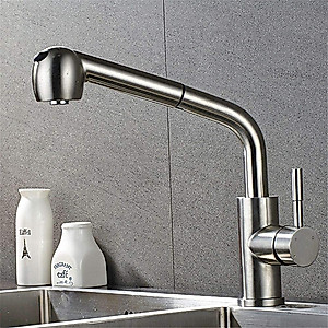 304 Stainless Steel Kitchen Faucet Hot and Cold Mixer with Pull Out Spray Head, Universal Rotary and Double Outlet Switch The Shower Head Kitchen Sink Faucet Single Handle.