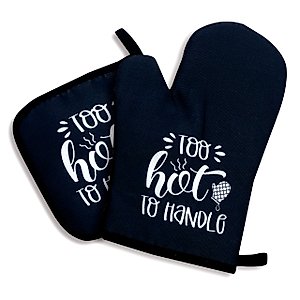 Too Hot to Handlg,Oven Mitts and Pot Holders Sets of 2，Funny Oven Mitt，Silicone Non-Slip Oven Mitts,Cute Housewarming Gift,Perfect for Kitchen,Cooking,Baking,Grilling