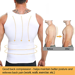 Mens Compression Shirt Slimming Undershirt Body Shaper Vest Workout Tank Tops Shapewear Abs Abdomen White