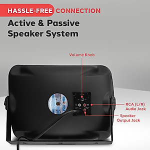 Pyle 5.25 Inch 2 Way Outdoor Waterproof Mountable Wireless Bluetooth Dual Speakers with Heavy Duty Grill Cabinet Enclosure, Black (2 Pack)