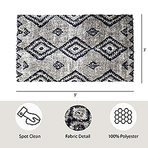 Nautica Puffy Rug – Fez Motif | Modern Home Décor | Premium Shag Accent Rug |Measures 3' X 5' | Navy and Grey