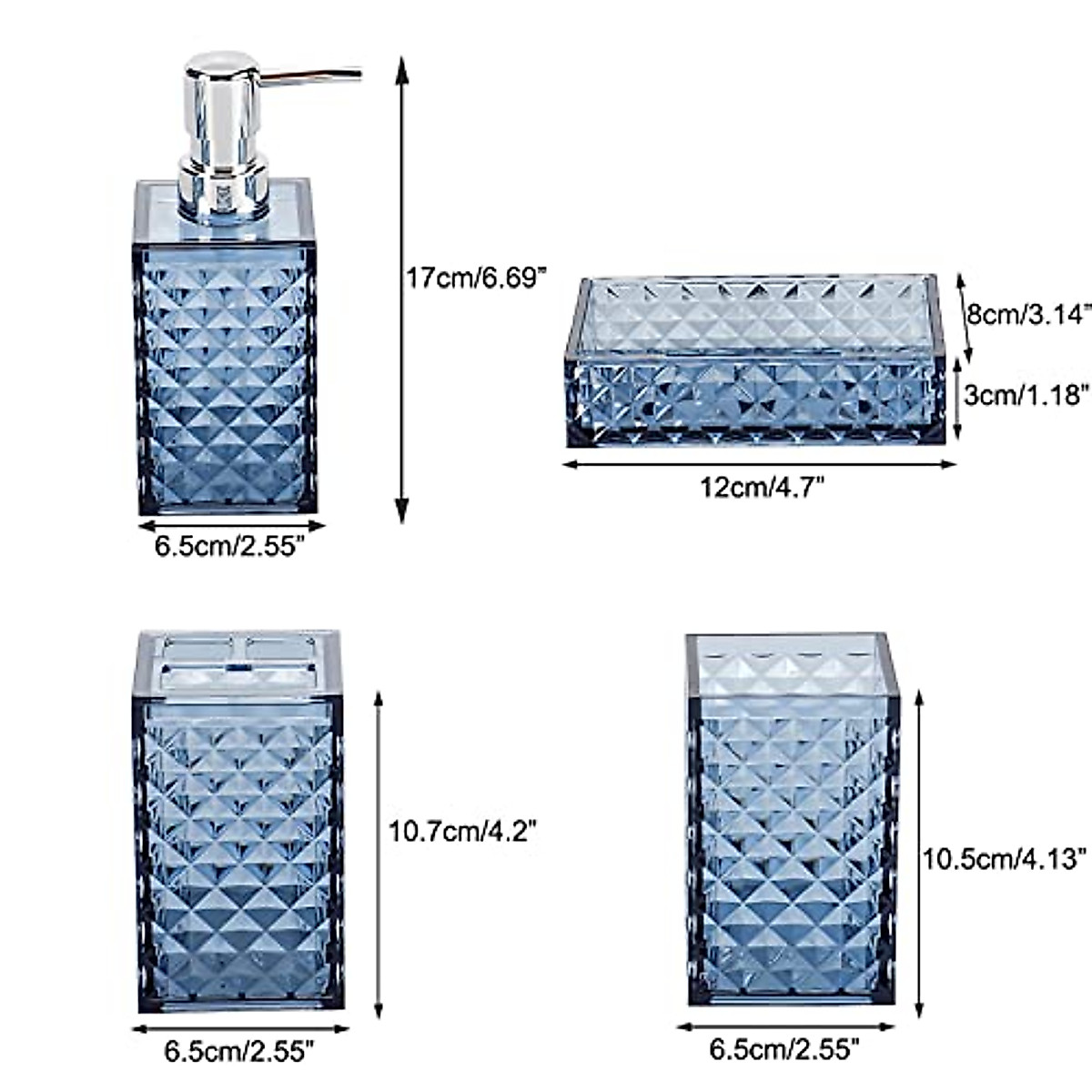 JHLAYKG Blue Bathroom Accessory Set,4-Piece Plastic Bathroom Decor Accessories Complete Set,Includes Bathroom Soap Dispenser, Toothbrush Holder,Tumbler, Soap Dish