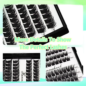 Hannahool 12rows-Large Tray Mixed 8-10-12-14-16mm/Mixed 14-15-16mm/Mixed14mm-16mm/Mixed 18-20mm Wide Stem Individual False Eyelashes Dramatic Black Cluster Eyelashes (mixed 18-20mm)