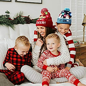 OurWarm LED Christmas Hat, Light Up Christmas Hat Unisex Red Knitted Beanie Holiday Hat with Deer Printing for Party Christmas Gifts