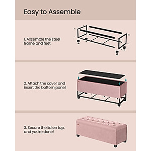 SONGMICS Velvet Storage Ottoman Bench, Foot Rest with Legs, 15.7 x 43 x 15.7 Inches, End of Bed Bench, Storage Chest, Load up to 660 lb, for Living Room, Bedroom, Entryway, Jelly Pink ULSF089R01