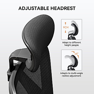 XUER Ergonomic Office Chair, Mesh Computer Desk Chair with Adjustable Sponge Lumbar Support, Thick Cushion, PU Armrest and Headrest, High Back Swivel Home Office Task Chair for Work (Grey)…