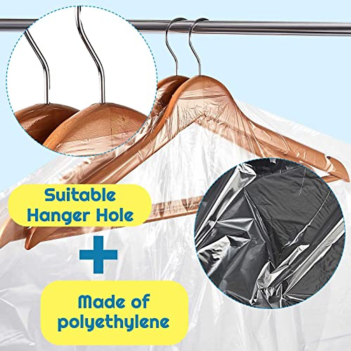 120 Pieces Long Dress Dry Cleaning Bags 72 Inch Clear Garment Bags for Hanging Clothes Plastic Garment Storage Cover Transparent Dust Cover for Laundrette Suits Wedding Gowns Coats Uniforms