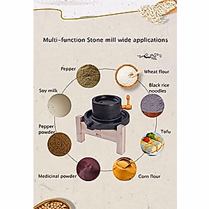 Coffee Grinder,Stone Mill,Hand Stone Mill, Grinding Wet Soybean Milk, Wheat Flour, Corn Juice, Sesame Seeds, Almonds,Peppers,Spices, Mung Beans,with Wooden Frame (7.87 * 11.8, White)