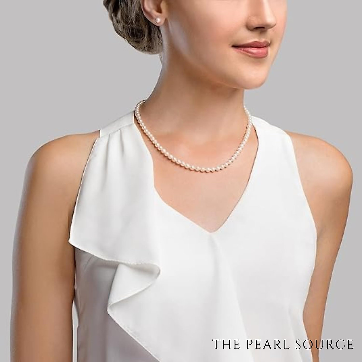 The Pearl Source 14K Gold 5.0-5.5mm AAAA Quality White Freshwater Cultured Pearl Necklace for Women in 17" Princess Length