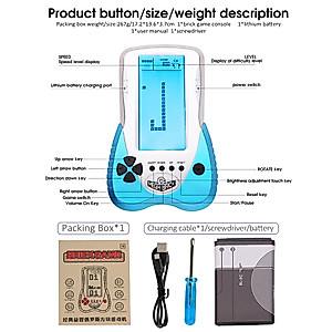 HLF New Retro Block Brick Game Console Large Screen Blue Backlight Brightness can be Adjusted Build in 23 Game Compatible with Lithium Battery/AAA Batteries can Plug in Headphone (Blue)