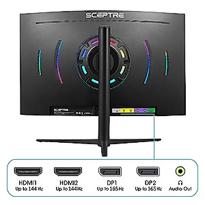 Sceptre Curved 27 inch 2K QHD Gaming Monitor 2560x1440 up to 165Hz 144Hz 1ms DisplayPort HDMI, 1500R AMD FreeSync Premium FPS RTS Build-in Speakers Machine Black (C275B-QWD168)
