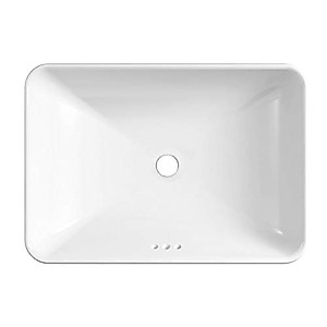 Winzo WZ6174 Rectangular Drop-in Bathroom Sink,Modern Design,Semi-recessed Vessel Basin With Overflow for Vanity Porcelain White