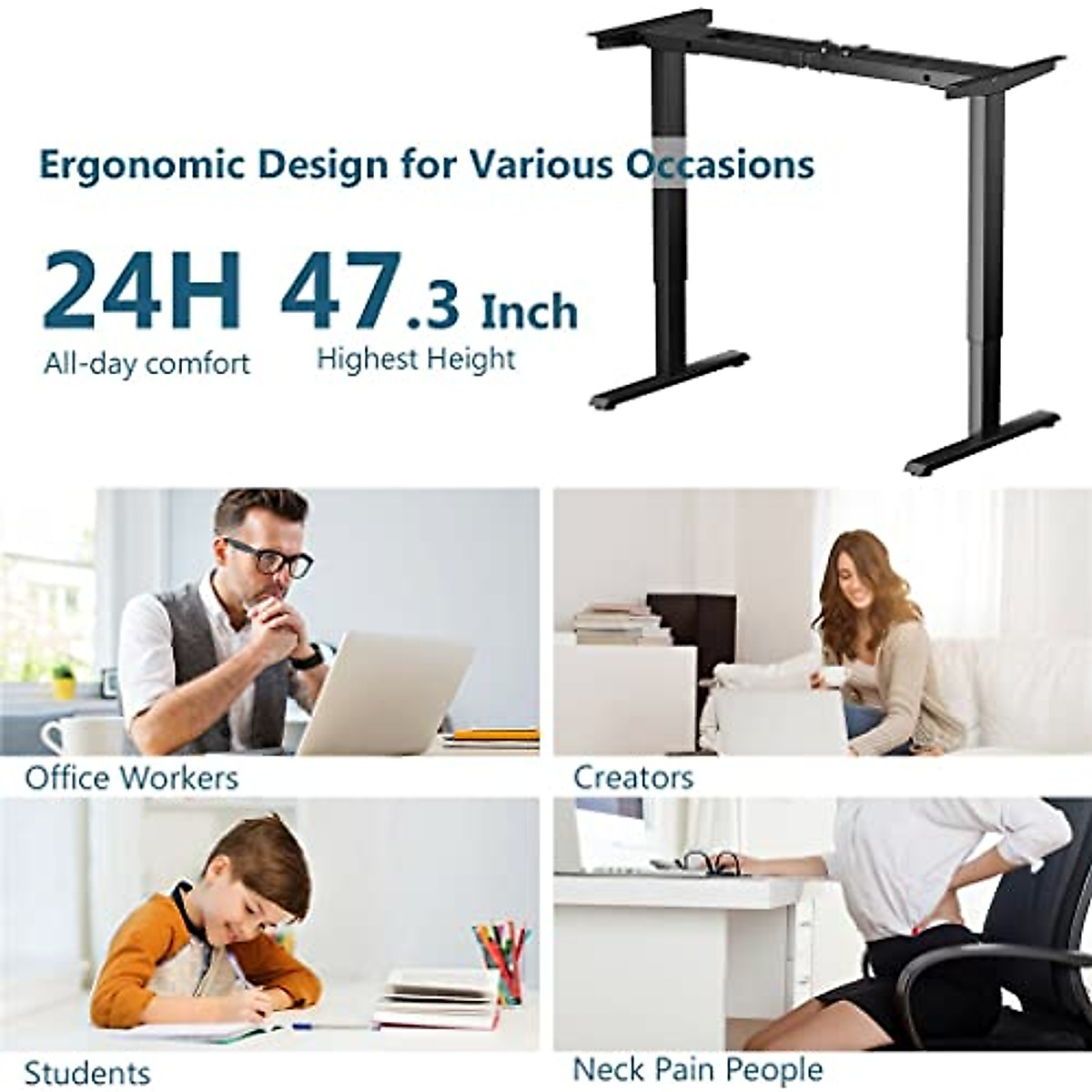 ZHAOLEI Computer Desk Laptop Desk Electric Adjustable Standing Up Desk Frame Dual Motor W/Controller (Color : D)