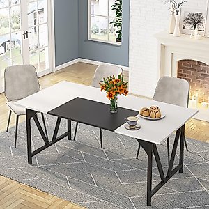 Tribesigns 71'' Large Dining Table for 6-8 Peoples, Modern Wood Kitchen Tables with Splicing Board, Rectangle Dinner Dining Room Table with Heavy-Duty M-Shapped Metal Frame