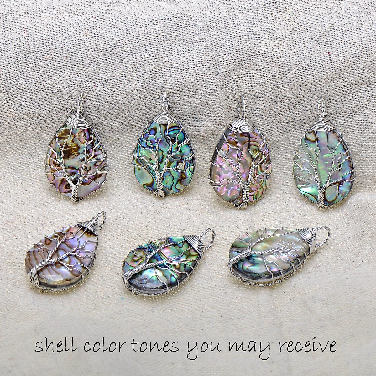 Handmade Teardrop Abalone Shell Dangle Earrings for Women, Wire Craft Tree of Life Earrings