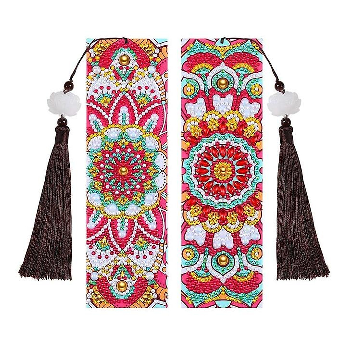 8 Pieces 5D Diamond Rhinestone Painting Bookmark PU Leather Bookmarks Art Beaded Rhinestone Mandala Floral Bookmark with Tassel for Adults