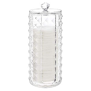 Acrylic Makeup Cotton Pad Holder, Luxspire Clear Diamond Pattern Cotton Pads Organizer dispenser Bathroom Jars for Round Cotton Display Stand Cosmetic Makeup Storage Box with Lid - Clear