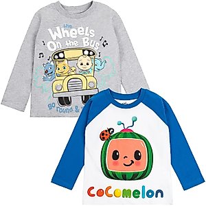 CoComelon JJ Kitty Infant Baby Boys 2 Pack Long Sleeve Graphic T-Shirts White/Heather Gray 18 Months