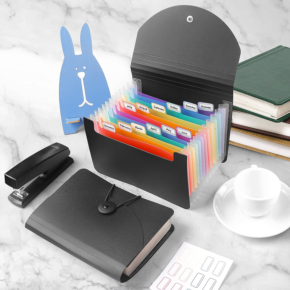 13 Pockets Coupon Receipt Organizer A6 Expanding File Folder, Small Accordian File Organizer for Storage Cards, Receipts, Coupons and Tickets-Black