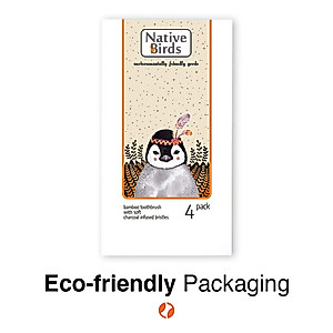 Native Birds Bamboo Toothbrush with Soft Charcoal Infused Bristles, Set of 4