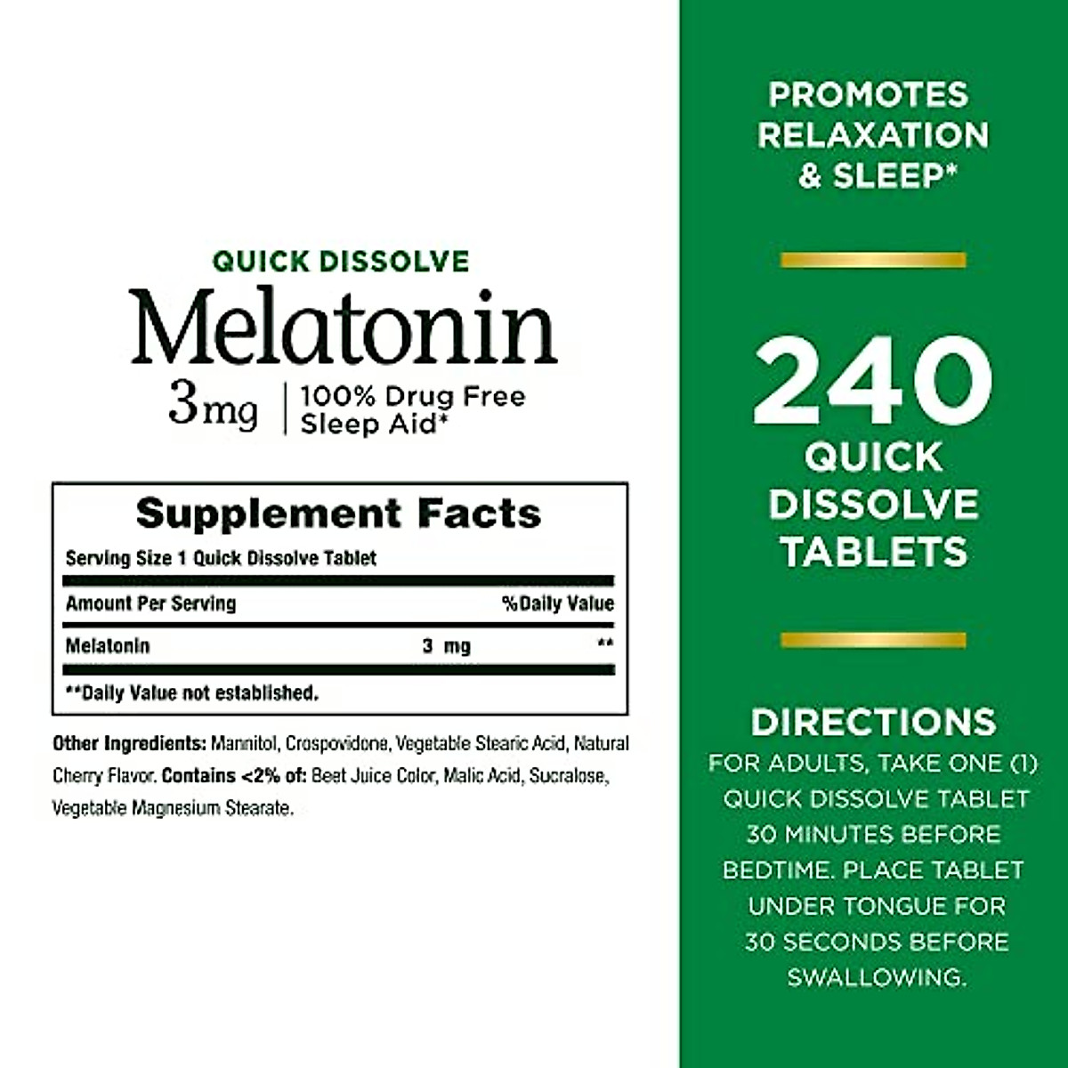 Nature’s Bounty Melatonin 3mg, 100% Drug Free Sleep Aids for Adults, Supports Relaxation and Sleep, Dietary Supplement, 240 Count