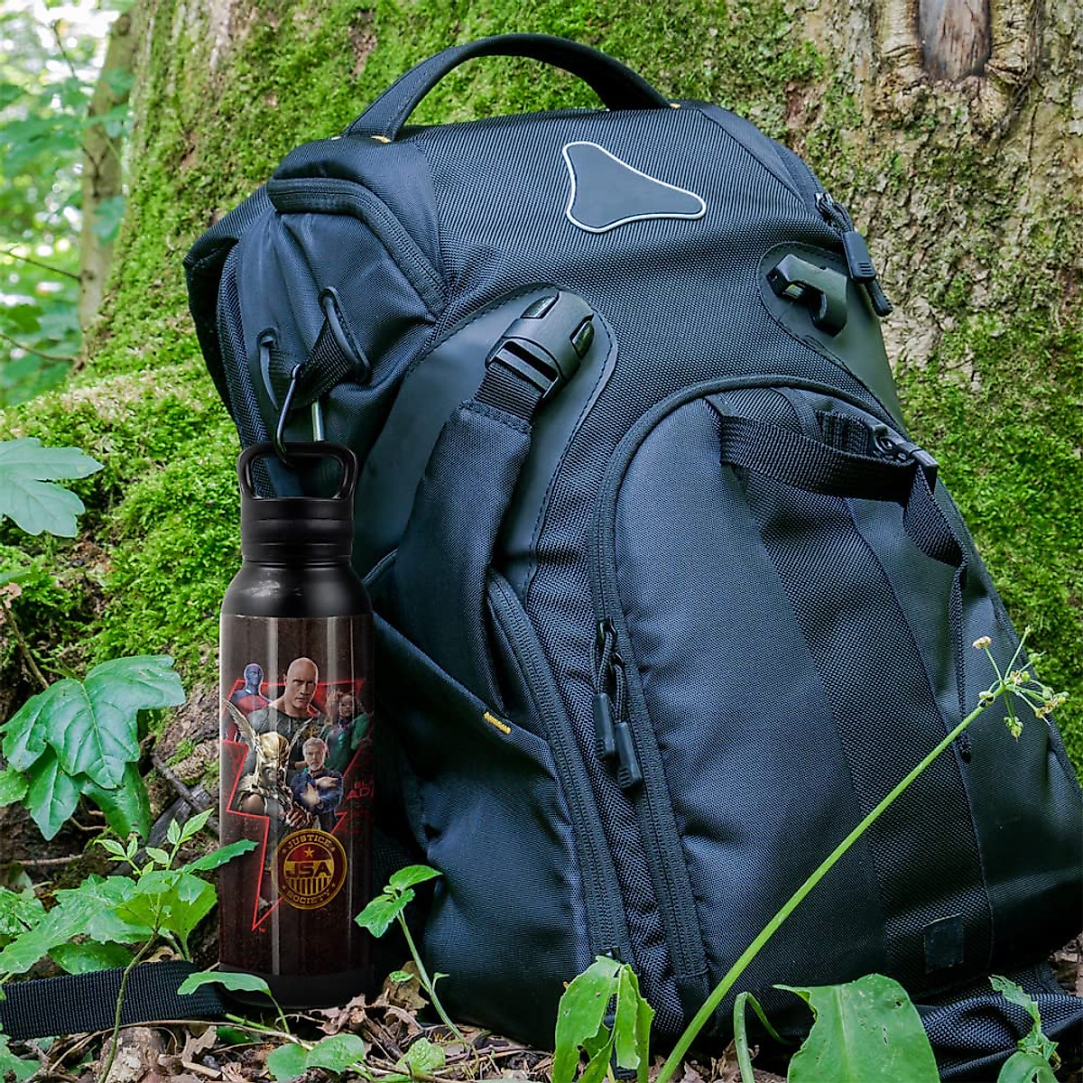 Black Adam OFFICIAL Character Bolt Black 24 oz Insulated Canteen Water Bottle, Leak Resistant, Vacuum Insulated Stainless Steel with Loop Cap