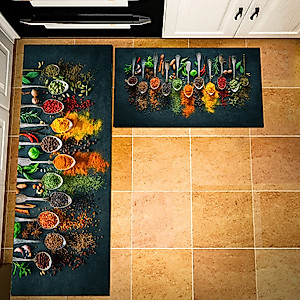 GUBIYU Cooking Herbs Spices Kitchen Rugs Kitchen Mat Bath Rug Floor Door Mats Non Slip Doormat Soft Runner Carpet Home Decor Chili Pepper Decorations Mats for Kitchen Floor 17.7X29.5+17.7X59 Inches