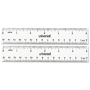 Universal UNV59025 Standard/Metric 6 in. Plastic Ruler - Clear (2/Pack)