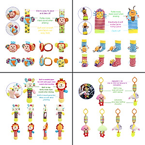 Bloobloomax Wrist Rattles Foot Finder Rattle Sock Baby Toy, Hanging Rattle Toy, Hand Bracelet Rattle, Feet Leg Ankle Socks, Activity Rattle Present Gift for Newborn Infant Babies Boy Girl(12 pcs-H)