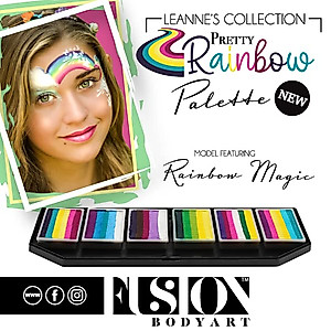Fusion Body Art Pro Quality Professional Face Painting Palette - Leanne's Pretty Rainbow | Hypoallergenic Safe & Non-Toxic - Perfect for Full Face Designs and Cheek Art | US FDA and EU compliant