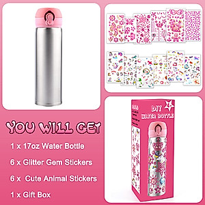 Coosilion 17 oz Insulated Water Bottle, DIY-0718, Pink, Stainless Steel, Decorate Your Own Water Bottle for Girls, 304 Food Grade, BPA Free, Leakproof, 17 fl oz, Water Bottle