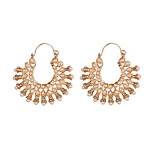 NEW! Touchstone Indian Bollywood Exclusively Handcrafted Traditional Pearls Designer Jewelry Earrings In Antique Gold Tone for Women.
