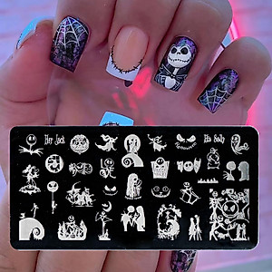 Halloween Nail Stamping Plate Nightmare Christmas Nails Stamping Kit The Day of Dead Ghost Holiday Nail Stamping Plate Halloween Nail Stamper Kit for Women Girls DIY Salon