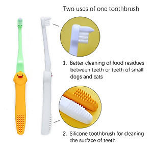 Cooncicy Small Dog Toothbrush 2 Pcs Set - Silicone Dog Toothbrush with Handle - Cat Toothbrush - Soft Bristles Puppy Toothbrush Kit for Small Breeds - Pet Toothbrush (White Yellow)