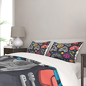 Placitiume Gaming Bedding Set for Kids - Gamer Microfiber Comforter Cover Set Video Game Controller Gamepad Design Quilt Cover Set with 2 Pillow Shams, No Comforter