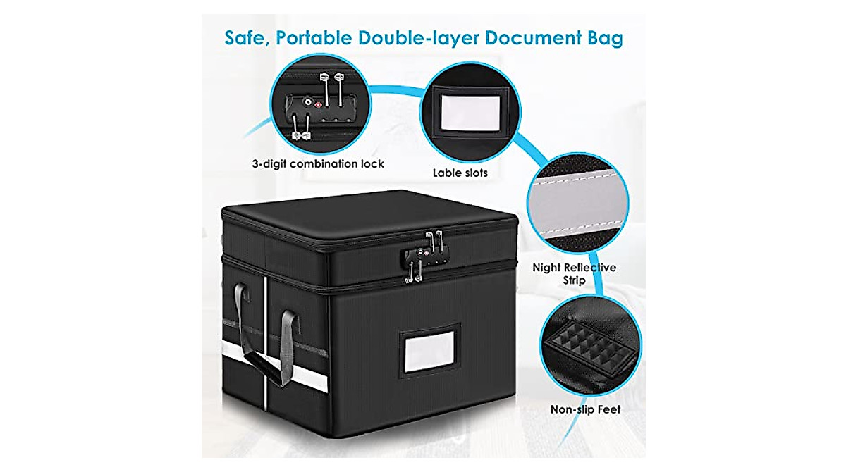 Fireproof Document Box with Lock - Secure 2-Layer File Safe