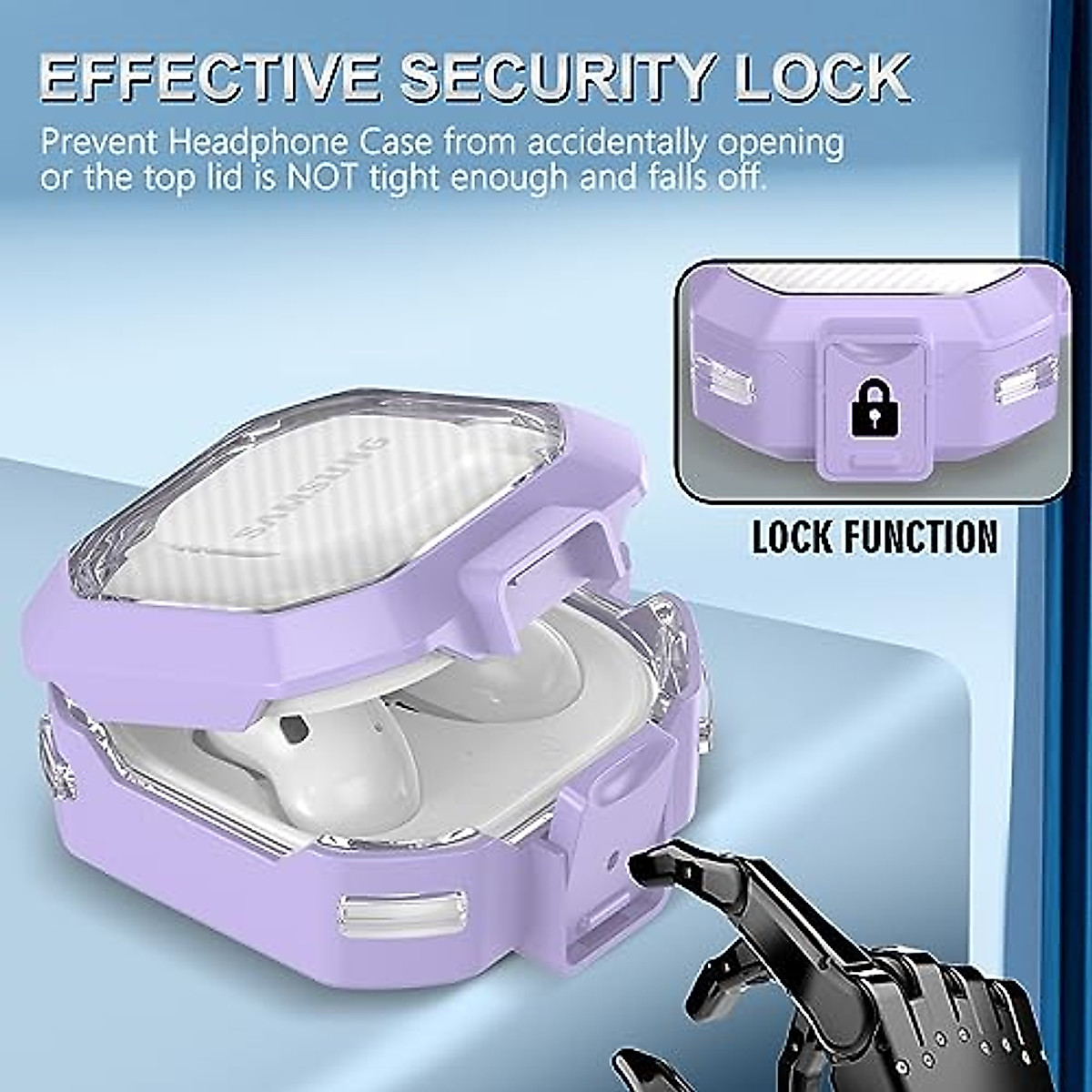 [with Secure Lock] Clear Case Cover for Galaxy Buds 2 Pro Case(2022) /Galaxy Buds Pro Case(2021) /Galaxy Buds 2 Case (2021) /Galaxy Buds Live Case(2020) with Fashion Candy Keychain (Clear Purple)