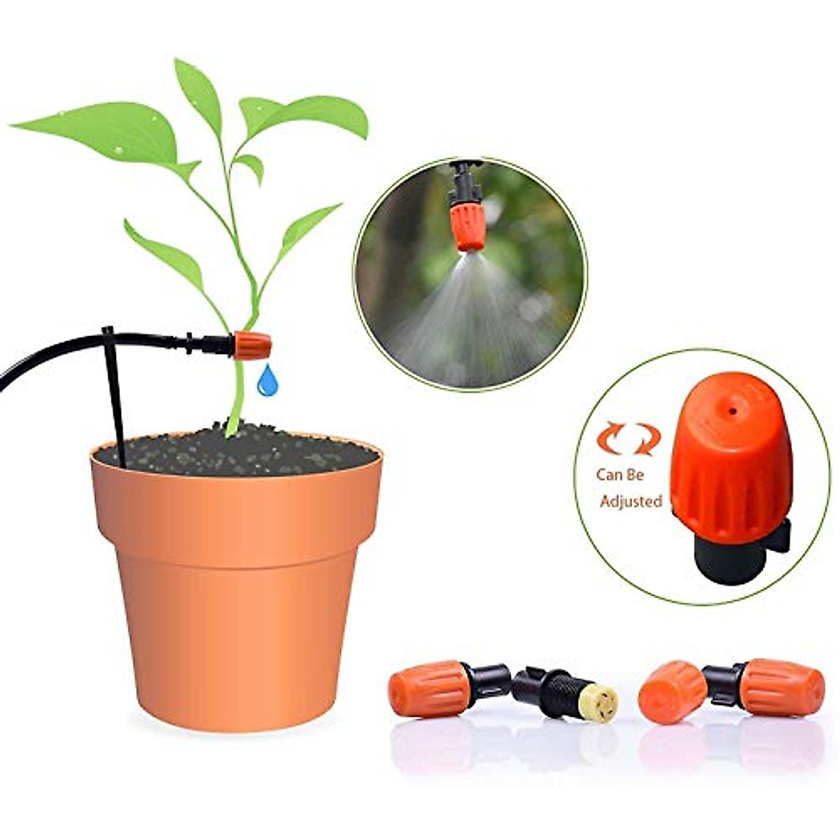MSDADA Micro Drip Irrigation Kit, 50ft Garden Automatic Irrigation System, 1/4" Blank Distribution Tubing Hose Adjustable Nozzle, Plant Watering Kit for Garden, Patio, Greenhouse, Flower Bed, Lawn