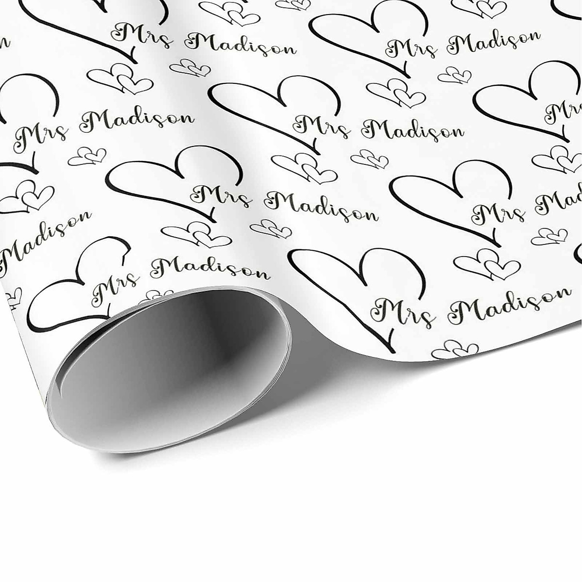MyPupSocks Custom Text Wedding Wrapping Paper Black Heart and White, Personalized Name Gift Wrap Paper Funny Wrapping Paper Roll 58x23 for Boys Girls Wedding Anniversary 1 roll