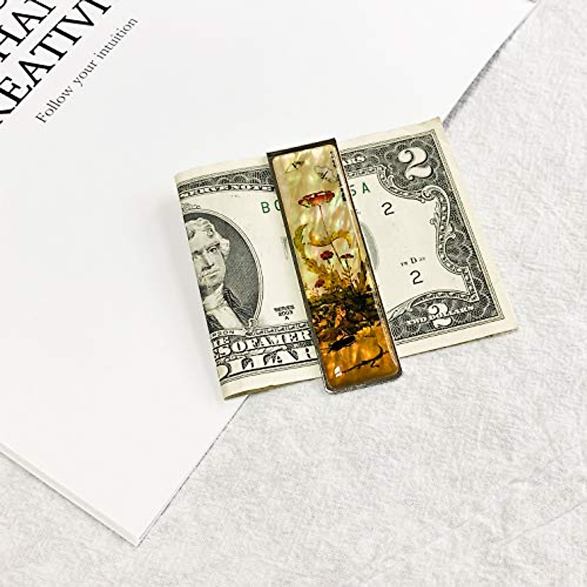 Mother of Pearl Money Clip Wallet Credit Card Slim Bussiness Card Stainless Steel Holder Noble Gift Collection (Poppy)