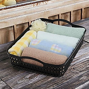 Rinboat Large Plastic Shallow Storage Baskets Trays, Plastic A4 Desktop Basket, Black, 6 Packs