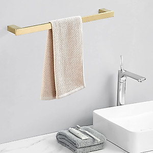 BATHSIR 24 Inch Brushed Gold Towel Bar, Gold Towel Rack Bathroom Towel Holder Square Wall Mounted Stainless Steel