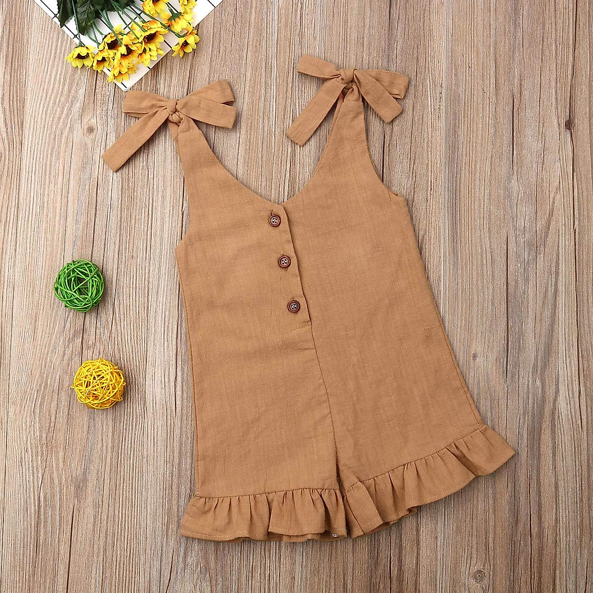 GOOCHEER Toddler Kids Baby Girl Summer Clothes Solid Strap Romper Bodysuit Jumpsuit Playsuit Overalls Outfit (Brown, 18-24 Months)