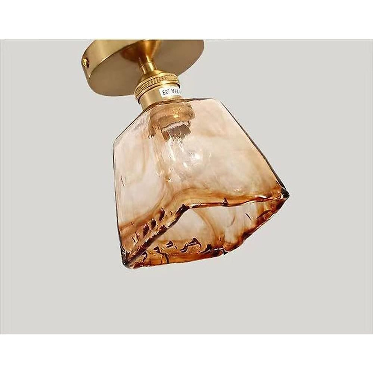 TONFON Japanese Amber Glass Ceiling Lamp Creative Semi Flush Mount Ceiling Light E27 Single Head Ceiling Light Fixture for Living Room Bedroom Dining Room Hallway Entry Foyer Aisle Pendant Lamp (Size