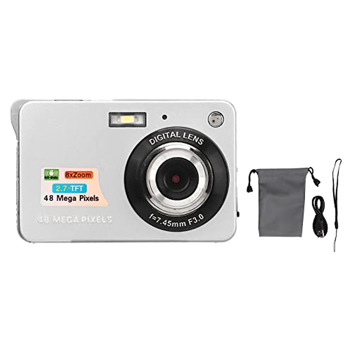 Digital Camera 4K, 4K Digital Camera 48MP 2.7in LCD Display 8X Zoom Anti Shake Vlogging Camera for Photography Continuous Shooting (Silver)