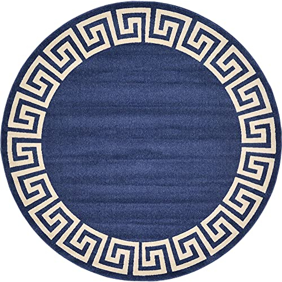 Unique Loom Athens Collection Classic Geometric Modern Border Design Area Rug, Round 8' 0" x 8' 0", Navy Blue/Beige